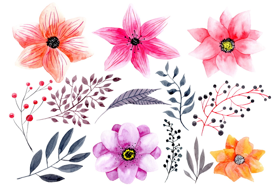 Rustic Watercolor Flowers, Design Photo PNG Transparent Background ...